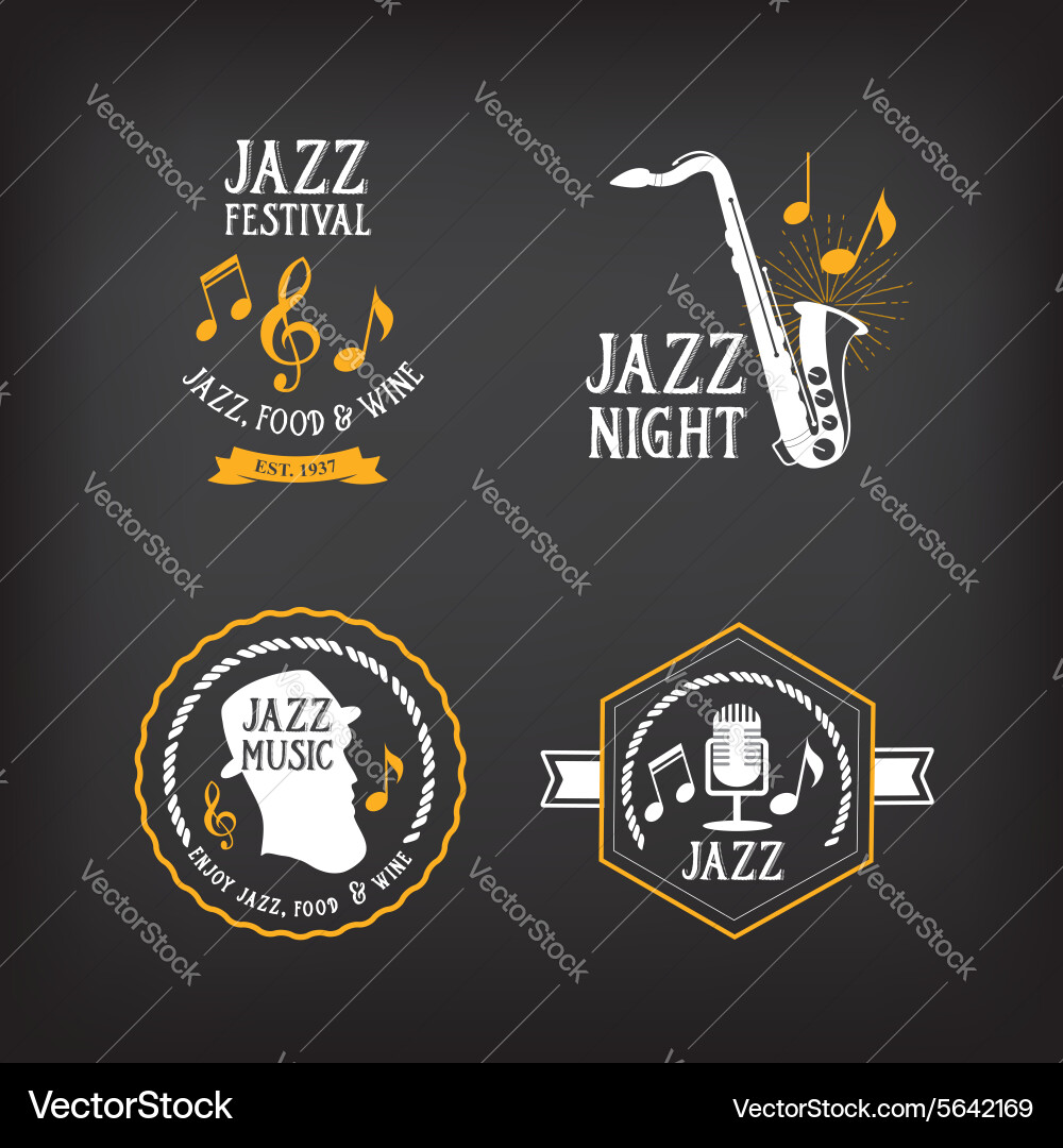 Jazz music party logo and badge design Royalty Free Vector