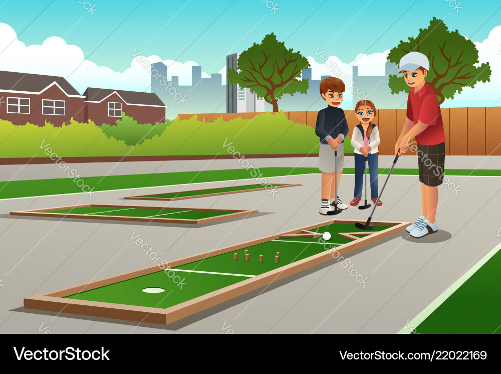 Kids playing mini golf Royalty Free Vector Image