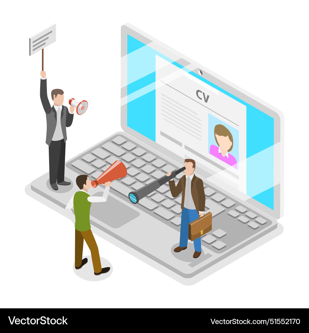 3d isometric flat of hr recruitment Royalty Free Vector
