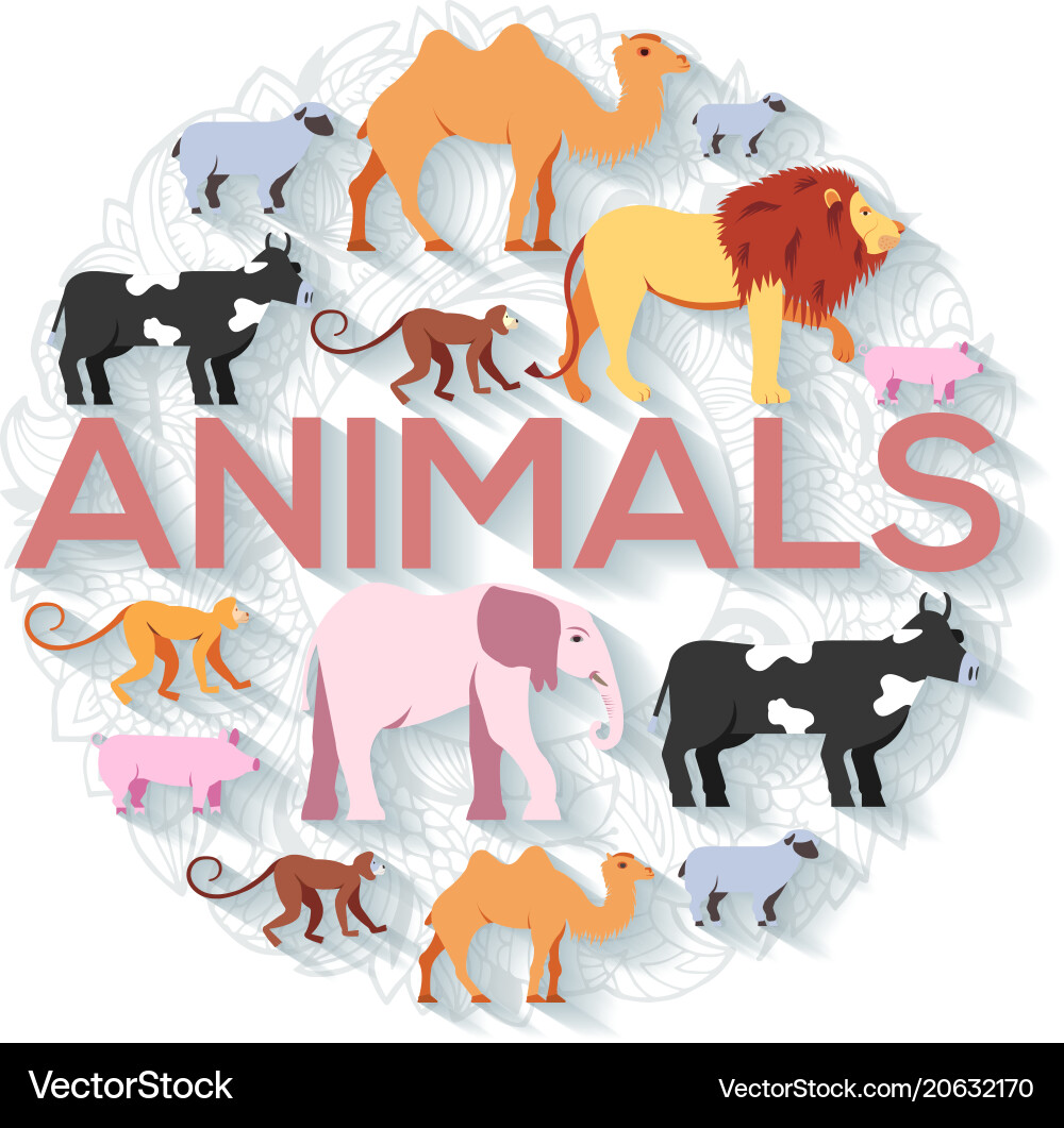 Animal round concept of lion monkey Royalty Free Vector