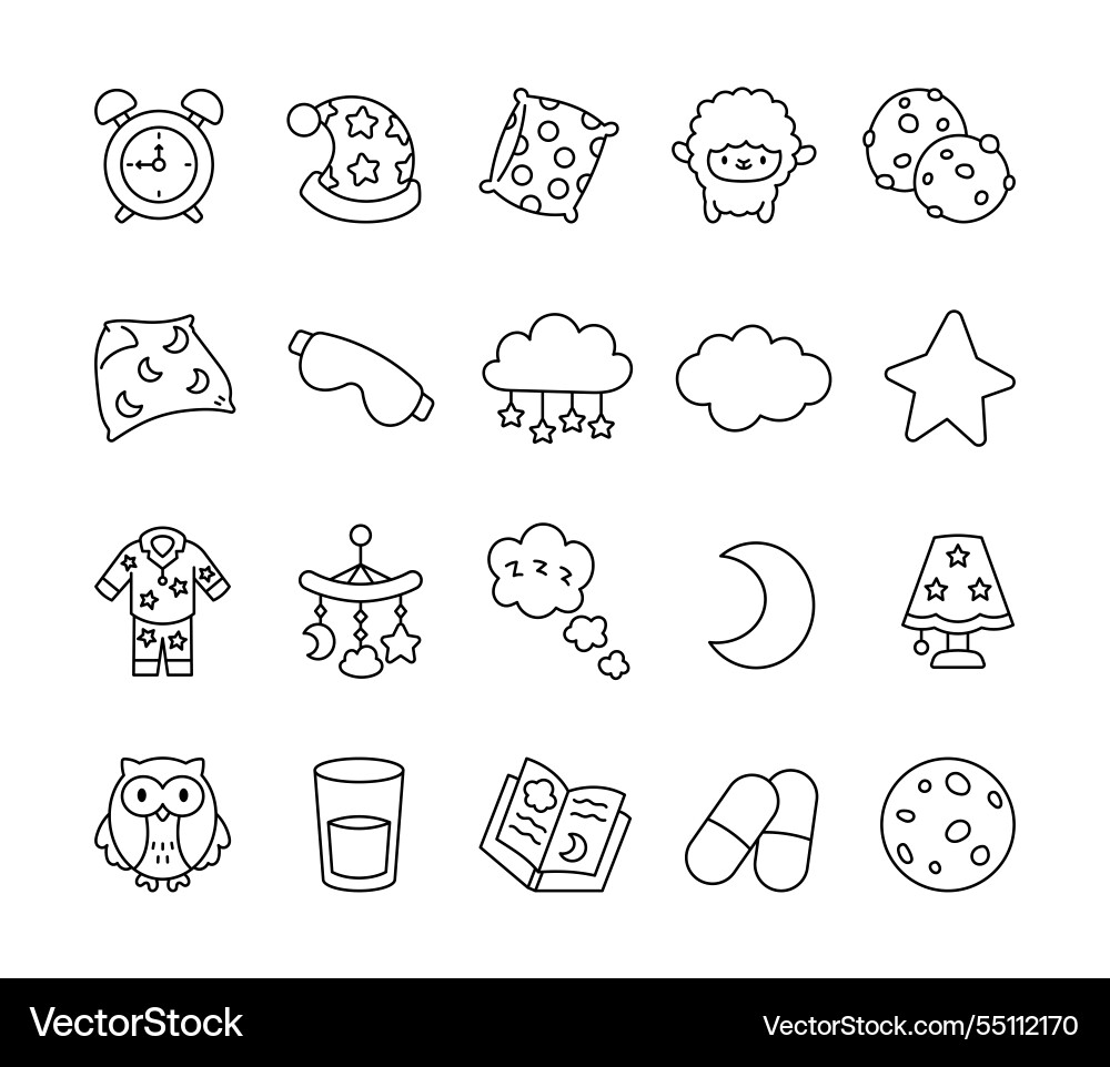 Bedtime sleep object set with cute Royalty Free Vector Image