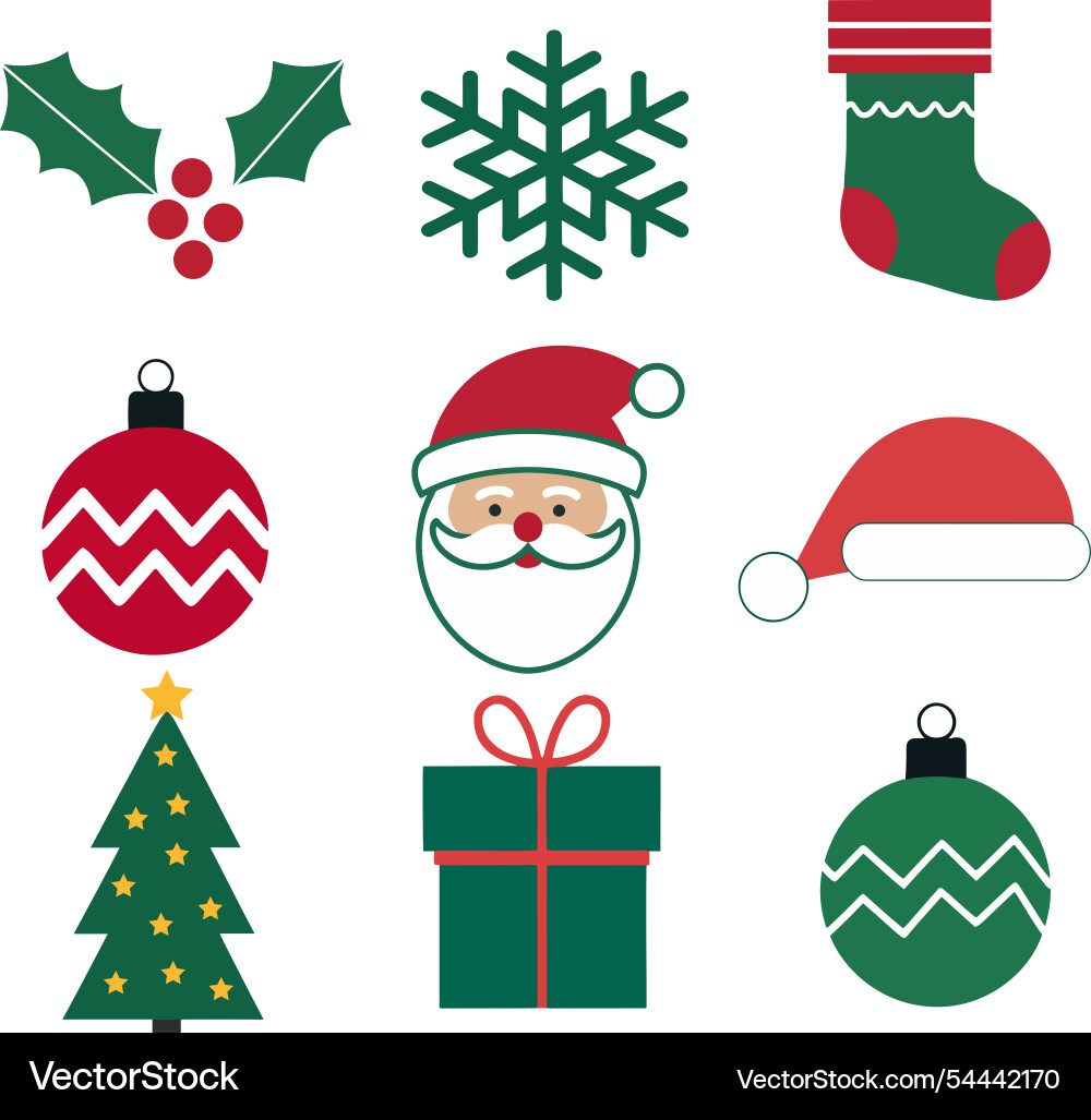 Christmas flat icon set on white background Vector Image