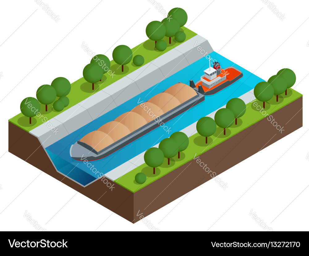 Isometric barge on a river very large ship Vector Image