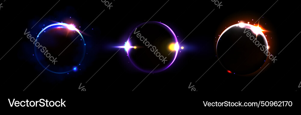 Solar eclipse and moon light neon ring Royalty Free Vector