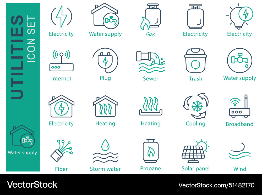 Utilities icon set electricity water supply Vector Image