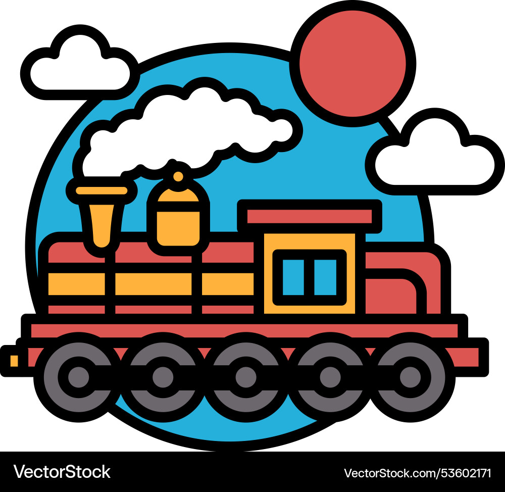 A train with red engine and yellow caboose Vector Image
