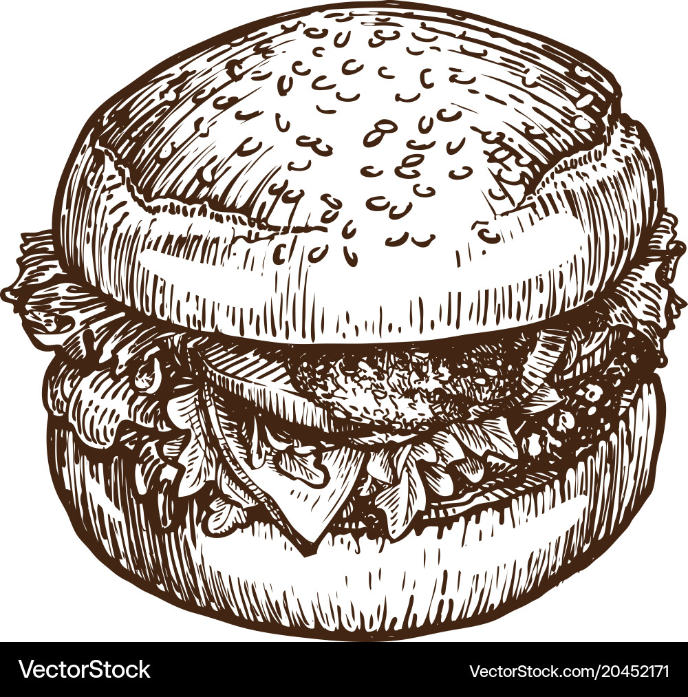 Burger hamburger sketch fast food concept hand Vector Image