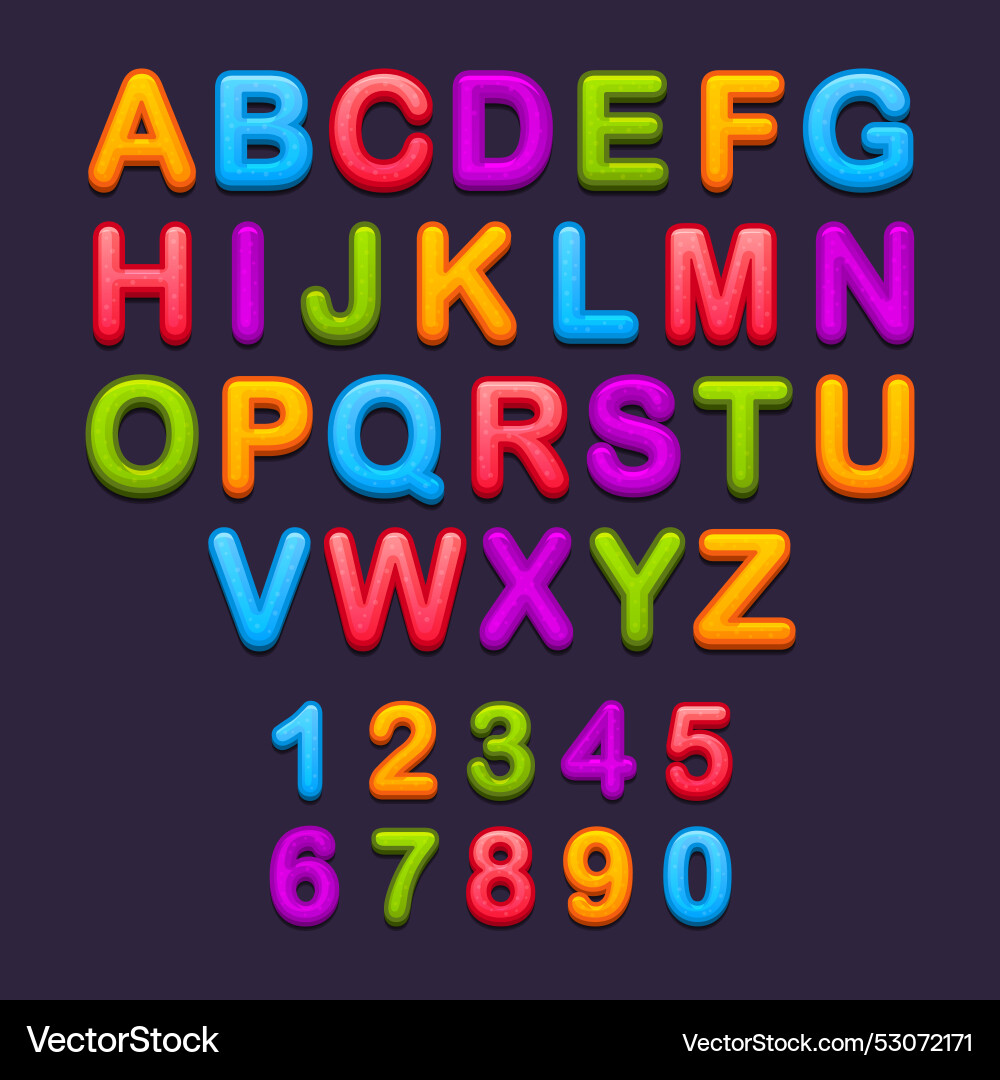 Colorful jelly alphabets font glossy kid abc Vector Image