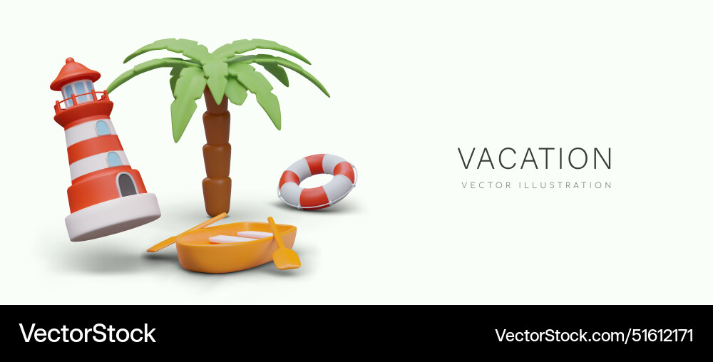 Colorful vacation concept in cartoon style 3d Vector Image