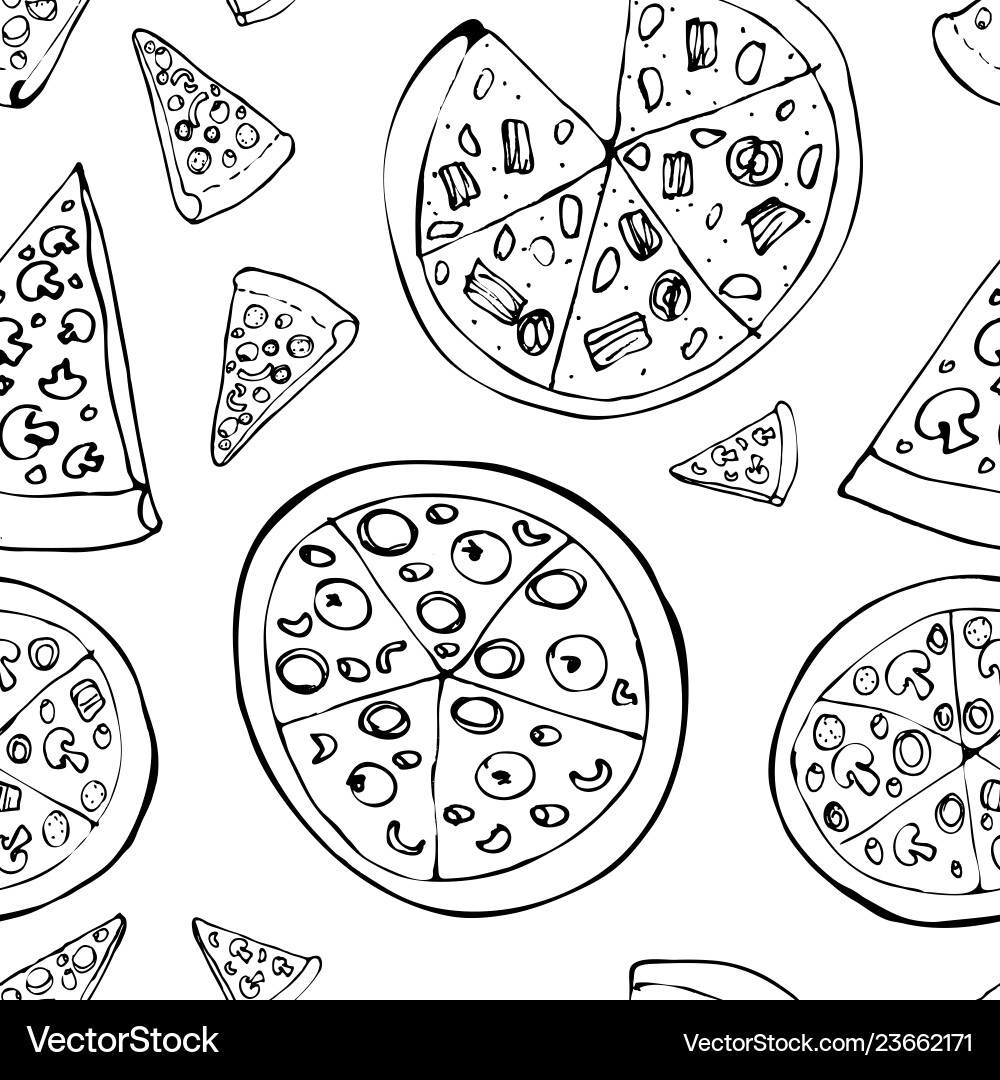 Hand-Drawn Pizza Slice Pattern Royalty Free Vector Image