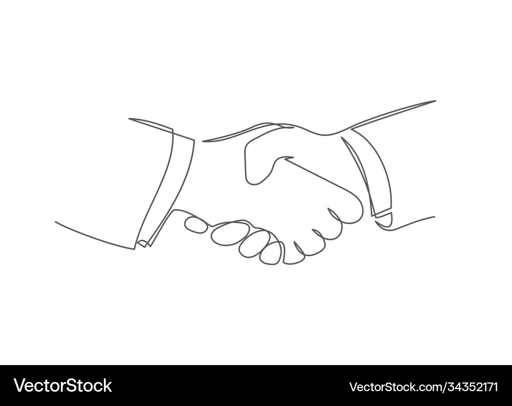 Handshake one line drawing Royalty Free Vector Image