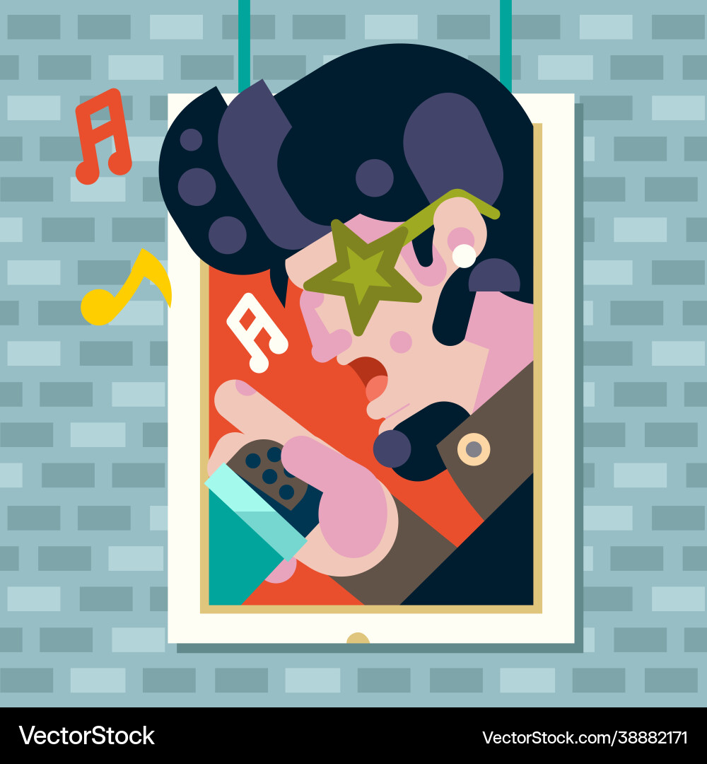 Rock and roll star singer flat poster Royalty Free Vector