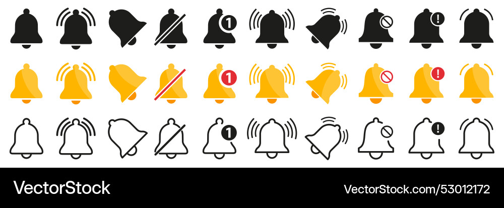 Bell reminder notification icon collection set Vector Image