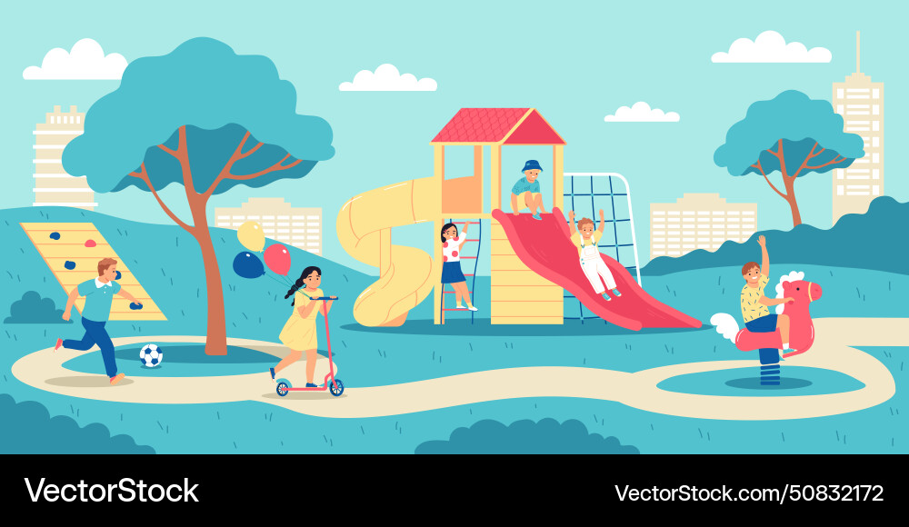 Children playground colored composition Royalty Free Vector