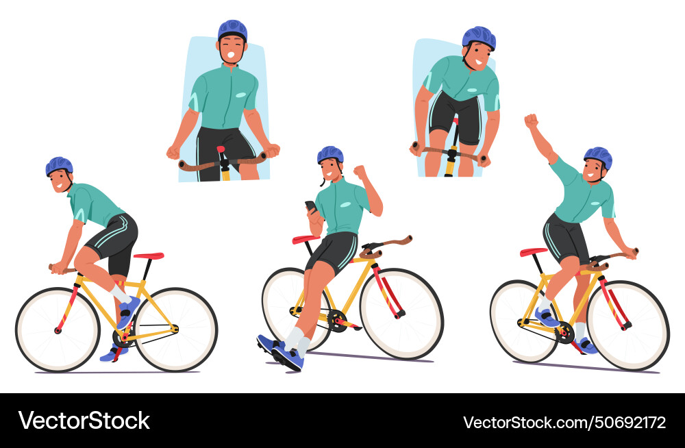 Determined cyclist pedals bike eyes focused Vector Image