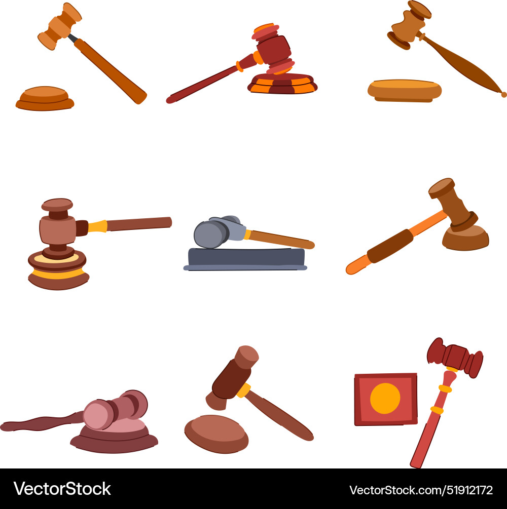 Judge hammer set cartoon Royalty Free Vector Image