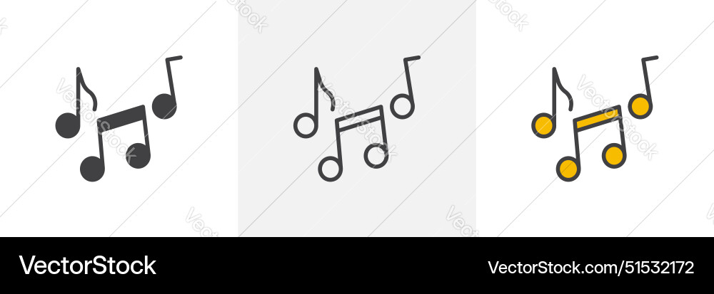 Music icon set song notes symbol in black filled Vector Image