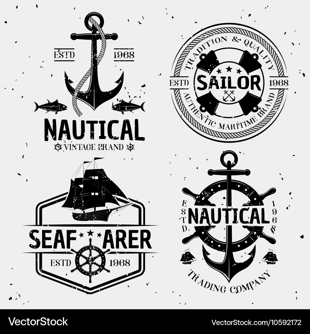 Nautical Monochrome Marine Symbols Royalty Free Vector Image