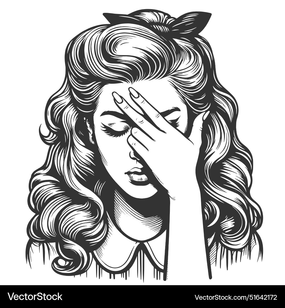 Woman in thoughtful pose engraving sketch Vector Image