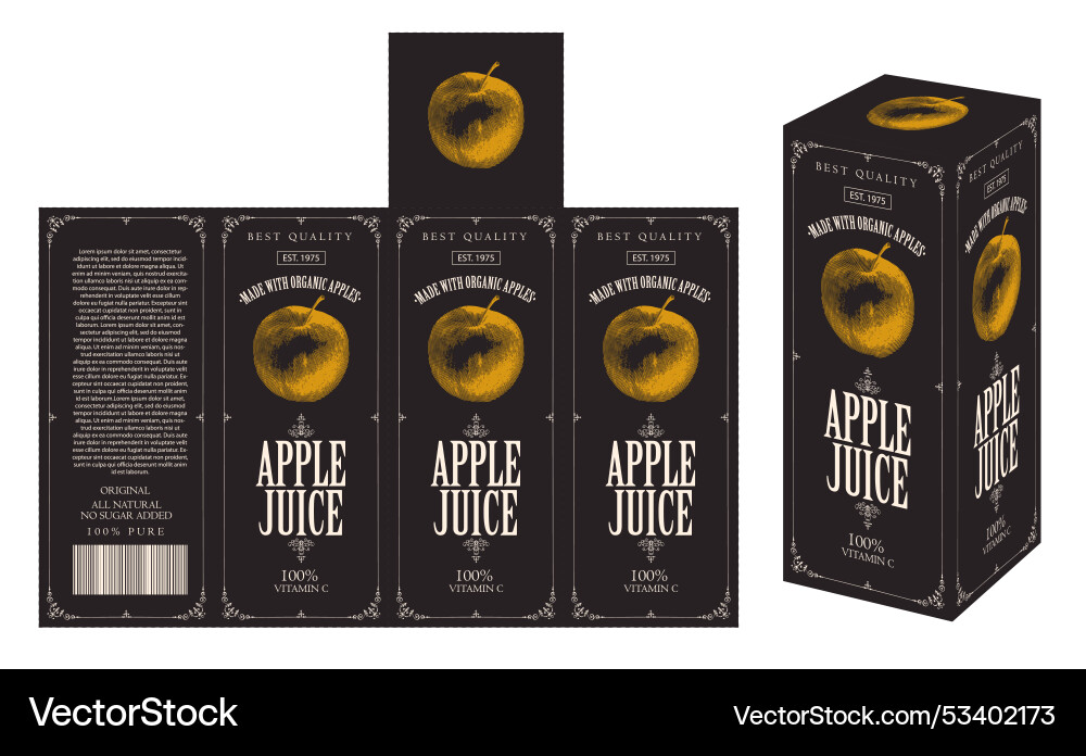 Cardboard packaging box for apple juice Royalty Free Vector