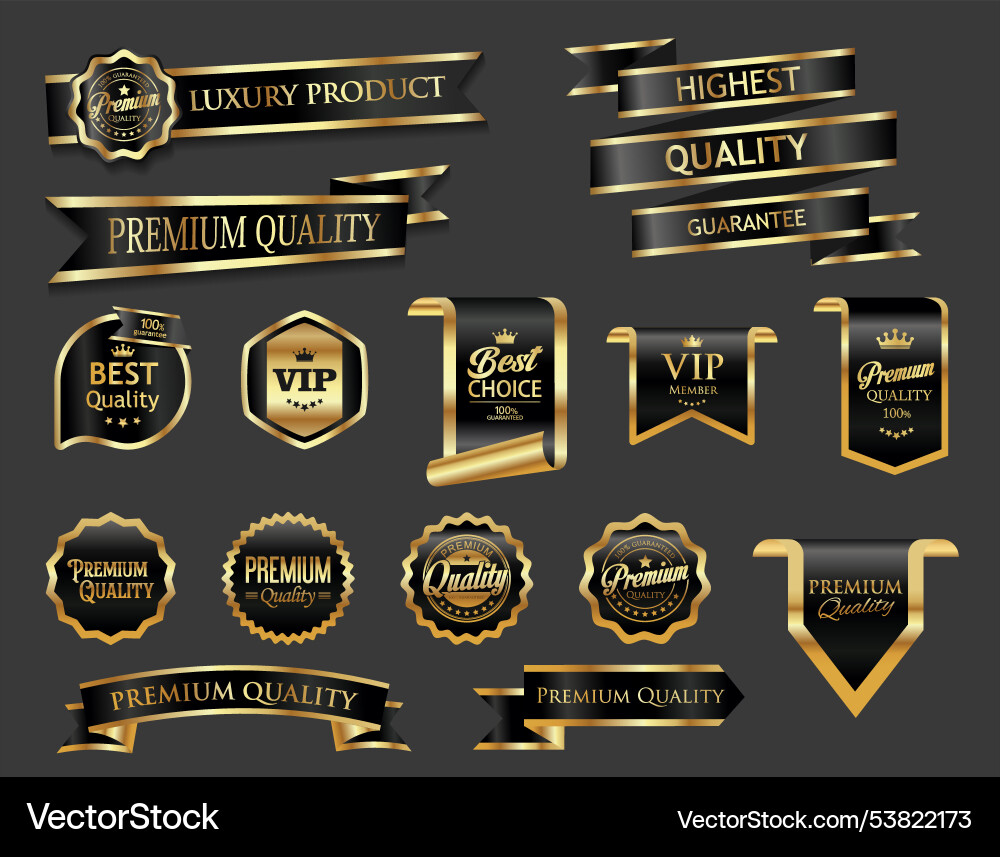 Gold and black luxury badges labels premium Vector Image
