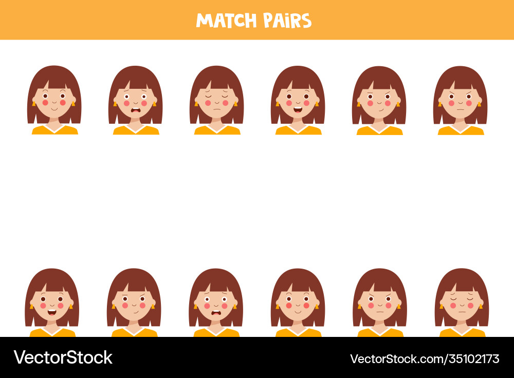 Matching pairs cute girls educational Royalty Free Vector