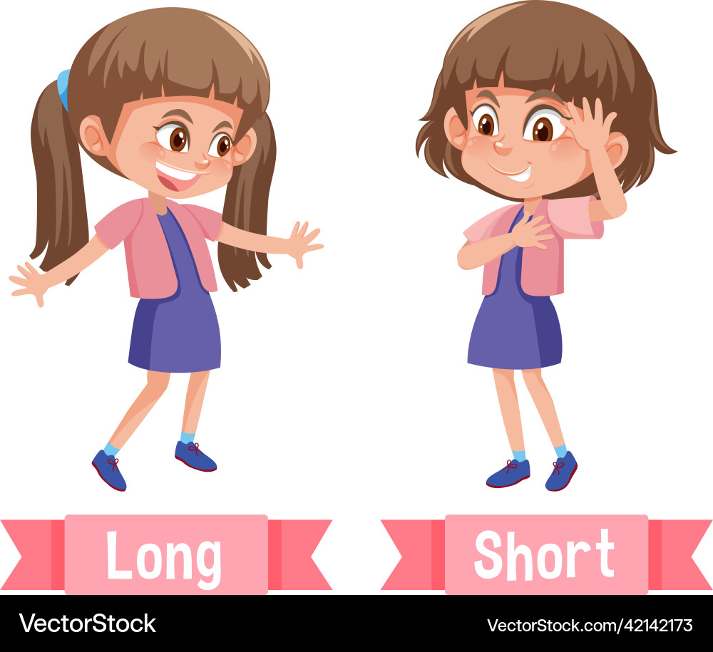 Opposite english words long and short Royalty Free Vector