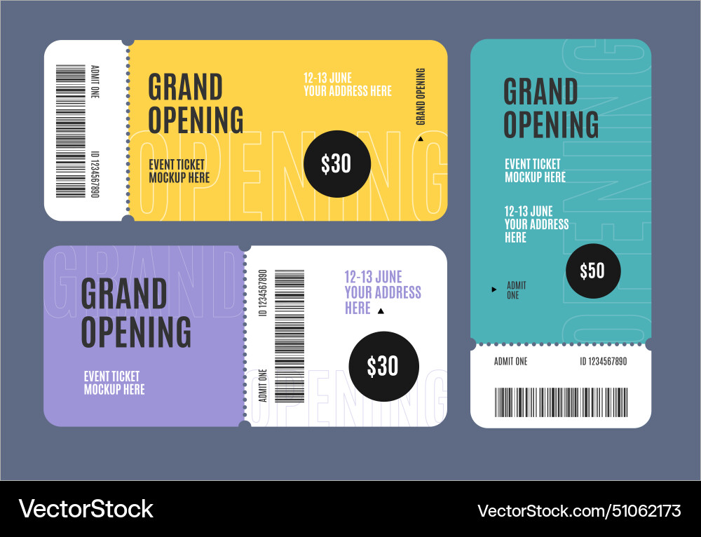 Realistic detailed 3d grand opening event ticket Vector Image