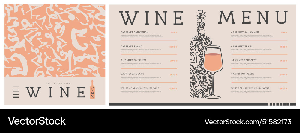 Restaurant modern line art wine menu design Vector Image
