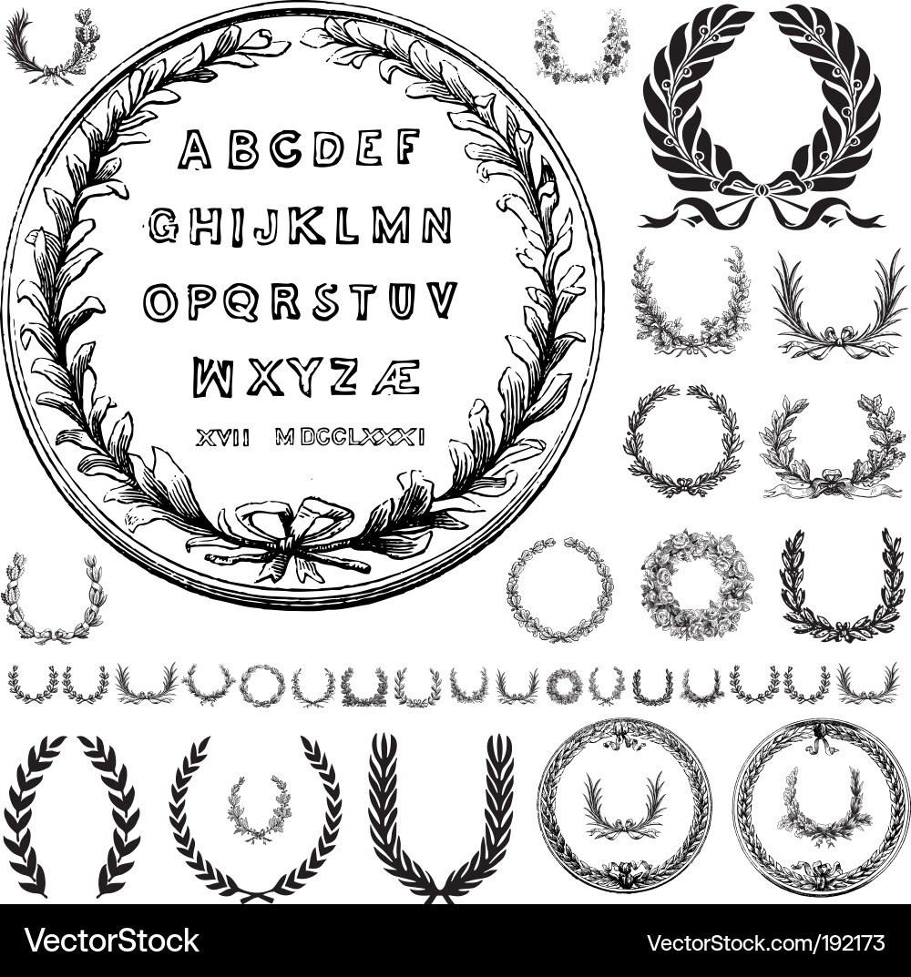 Wreaths and greek letters Royalty Free Vector Image