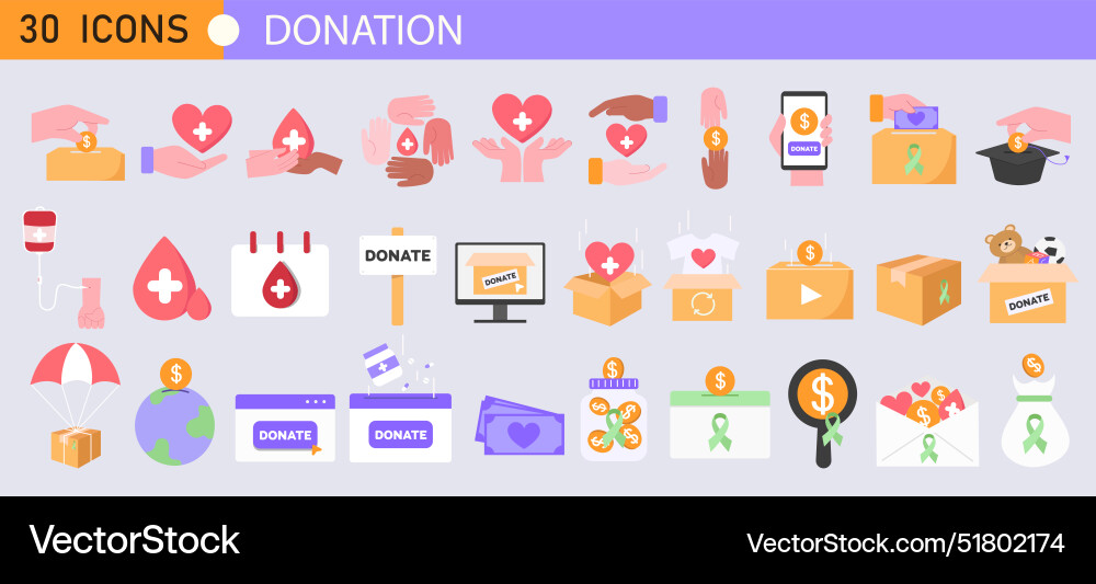 Comprehensive donation icon set - charity Vector Image