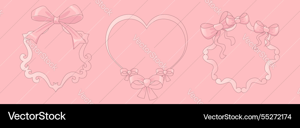 Coquette pink frames with decorative ribbon bows Vector Image