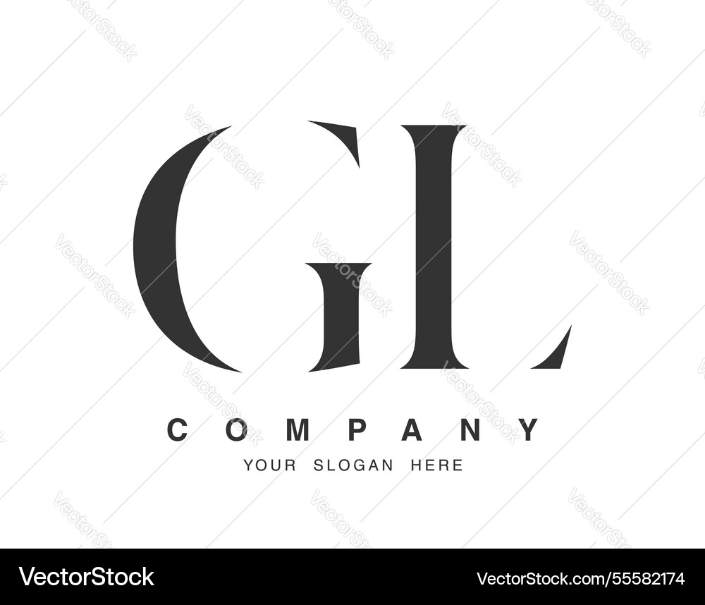 Gl logo design initial letter g and l serif font Vector Image