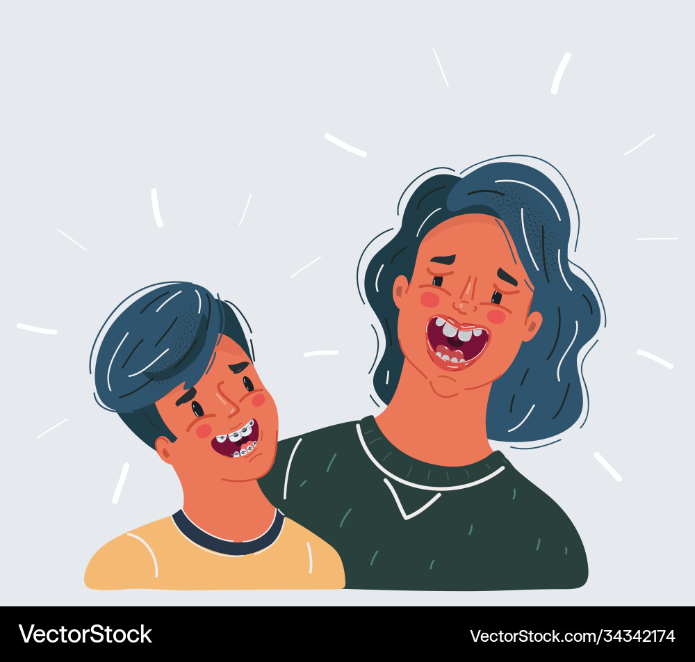 Glücklich lachende Mutter und Sohn Portrait Cartoon