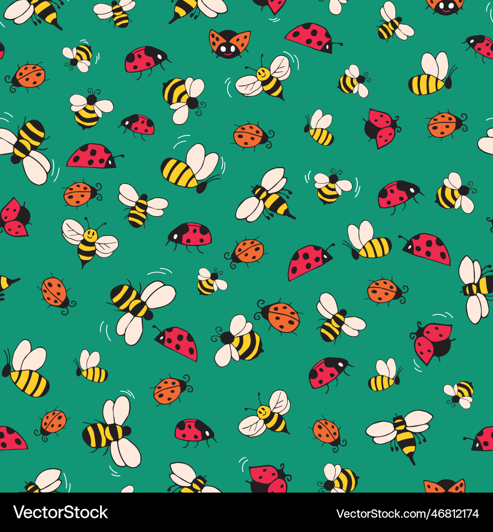 Green ladybugs and bees seamless pattern – Royalty-Free Vector ...