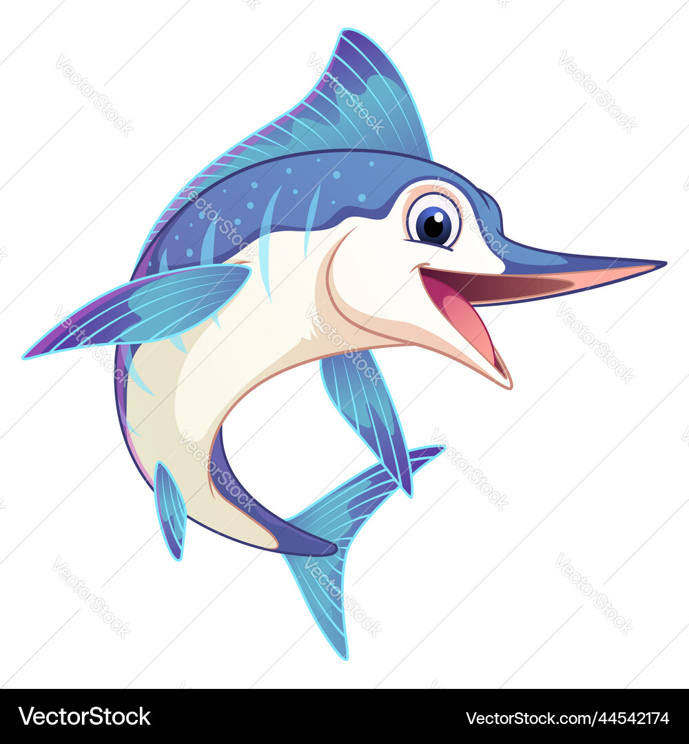 Little marlin fish cartoon animal Royalty Free Vector Image
