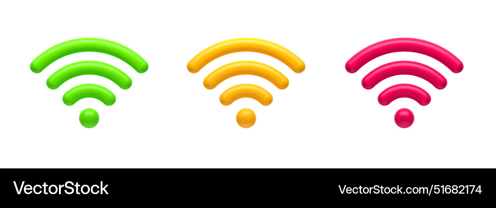 Set of different color 3d wi-fi sign Royalty Free Vector