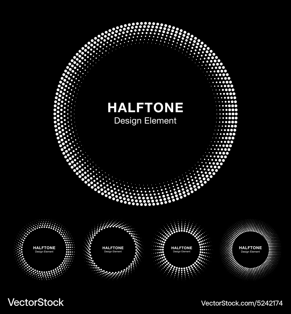Set of white abstract halftone circle frame logo Vector Image