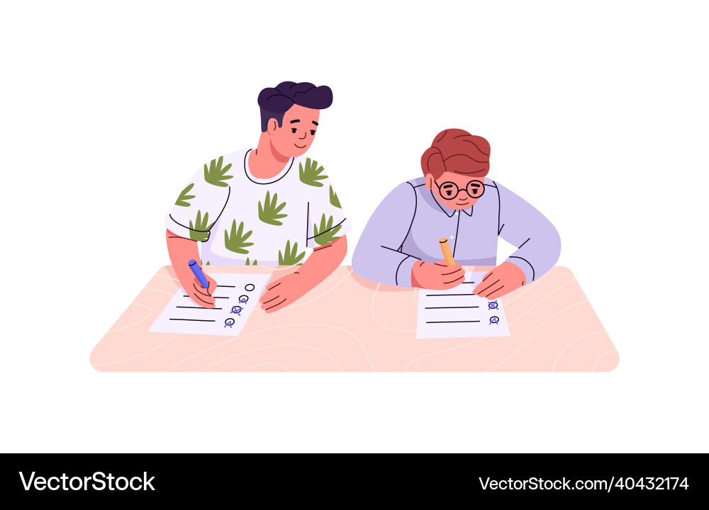 Student cheating school boys during test cheater Vector Image