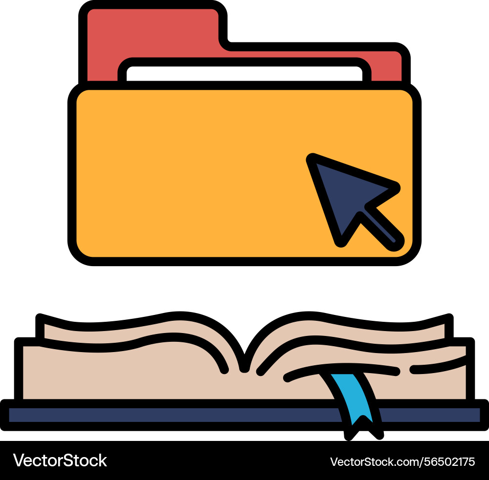 A yellow folder with red spine is opened Vector Image