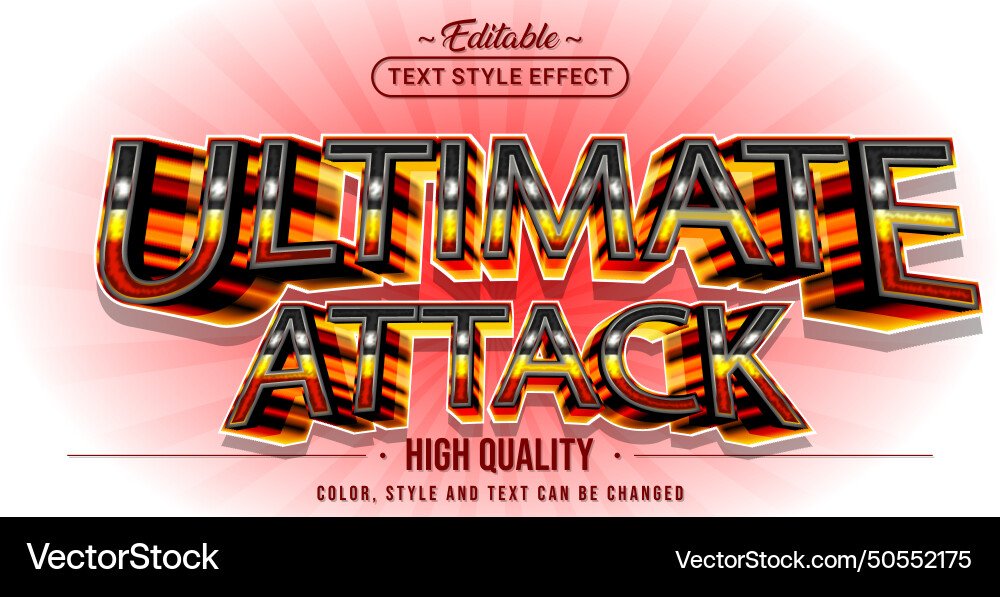 Editable text style effect - ultimate attack Vector Image
