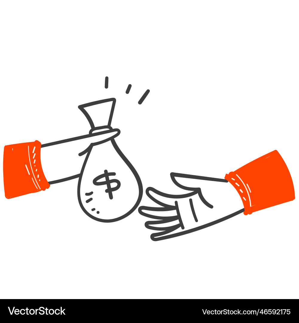 Hand drawn doodle people pay cash Royalty Free Vector Image