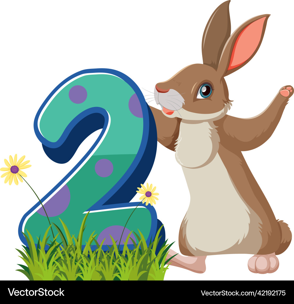 Rabbit holding the number character isolated Vector Image
