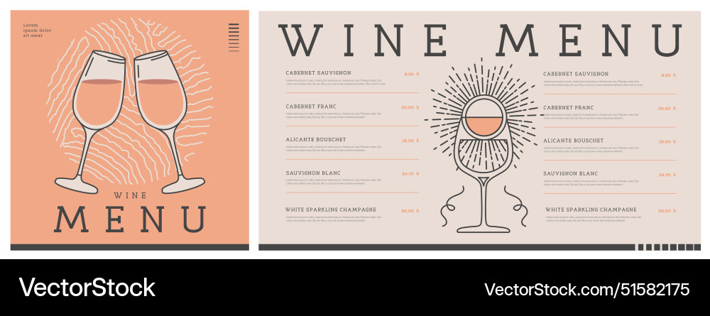 Restaurant modern line art wine menu design Vector Image