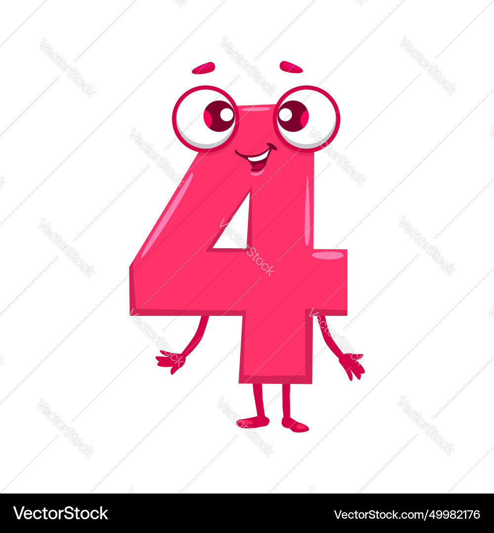Cute Number Four Character Royalty Free Vector Image