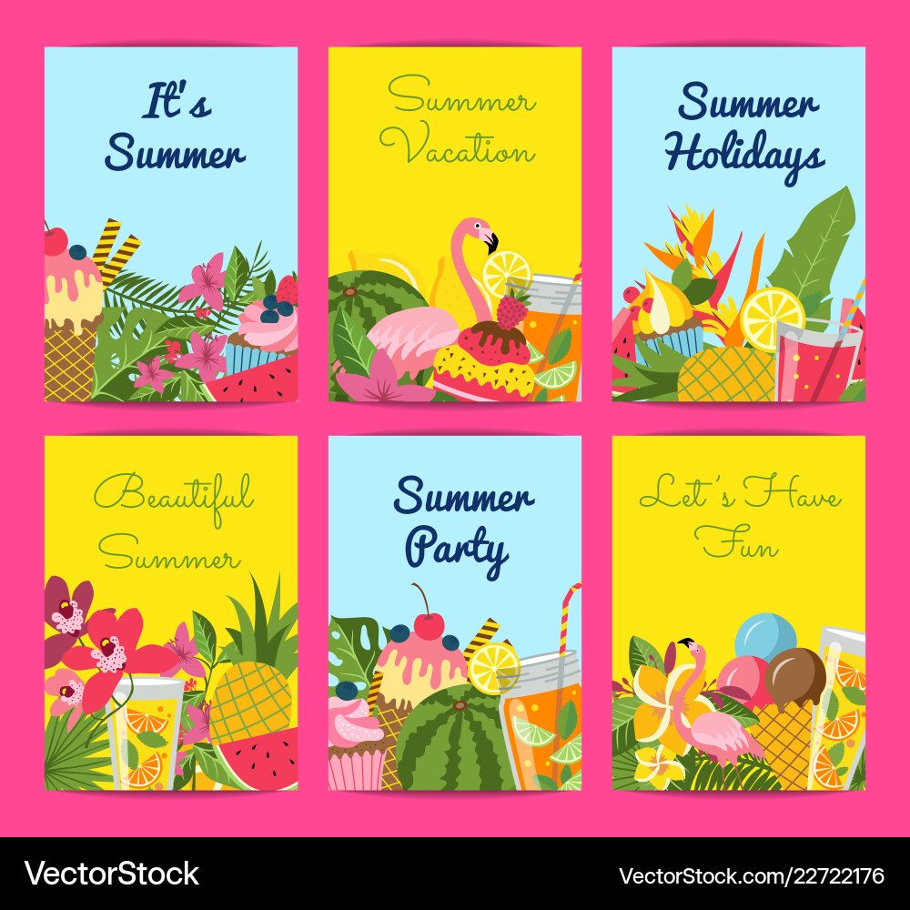 Flat cute summer elements cocktails Royalty Free Vector