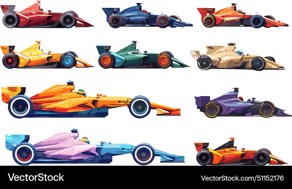 Formula 1 bolid cartoon set royal racing Vector Image