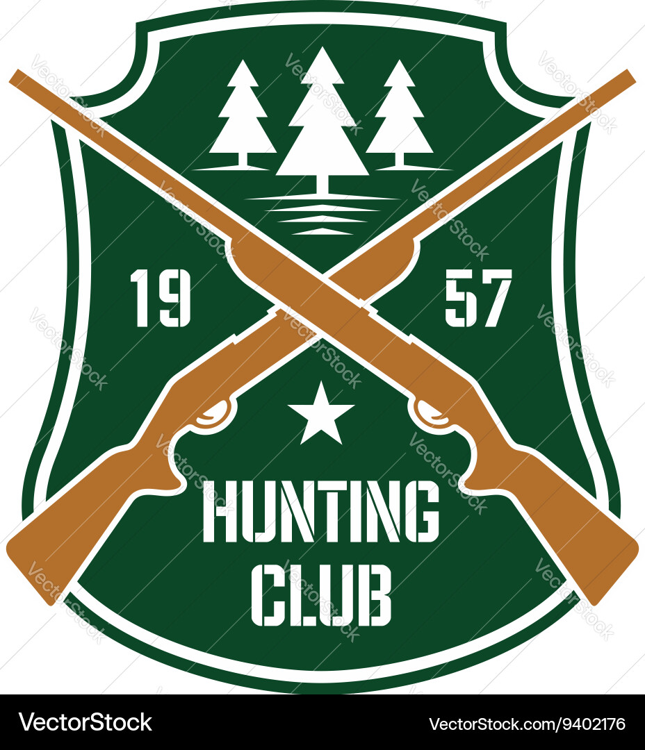 Hunting insignia with crossed rifles on a shield Vector Image