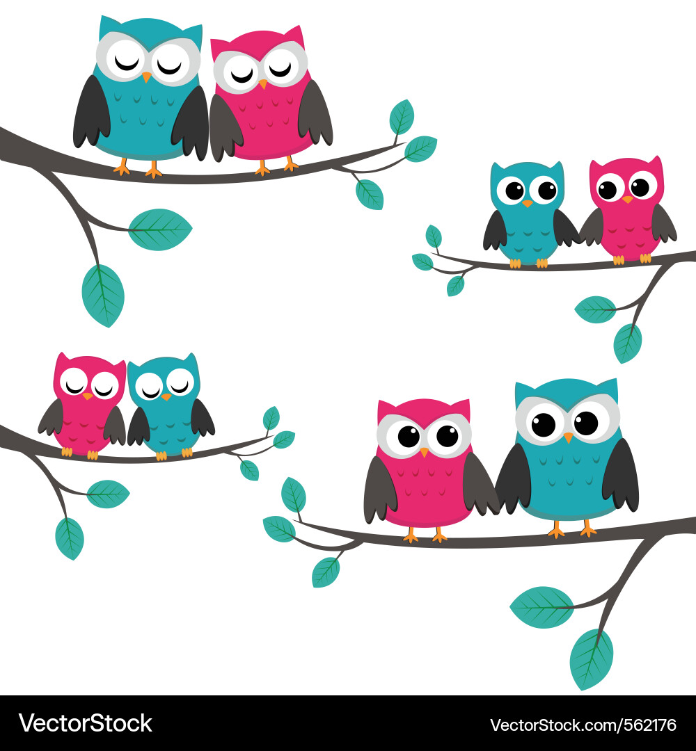 Owls couples set Royalty Free Vector Image - VectorStock