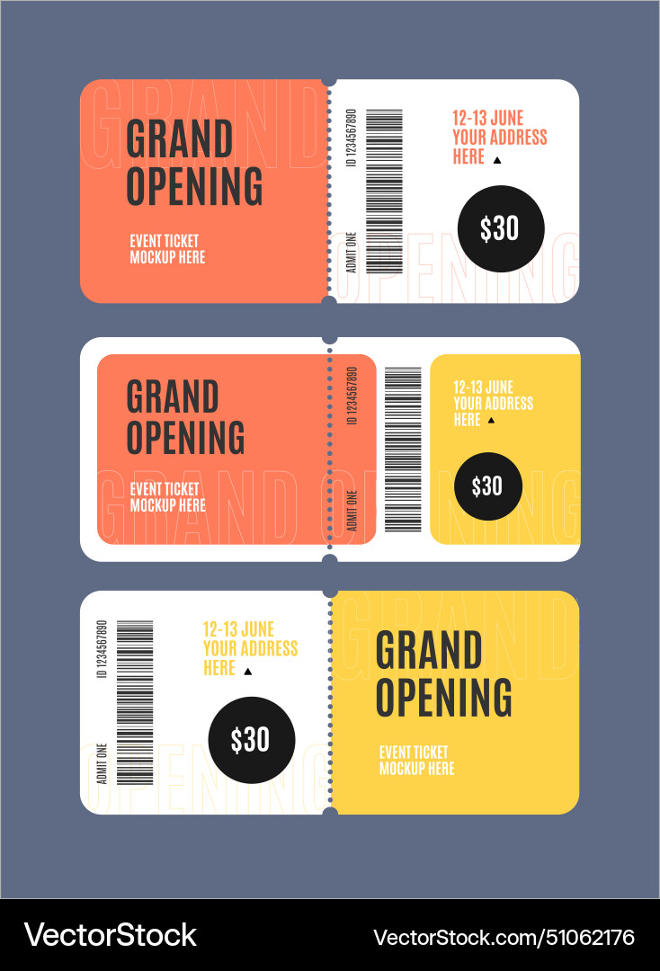 Realistic detailed 3d grand opening event ticket Vector Image